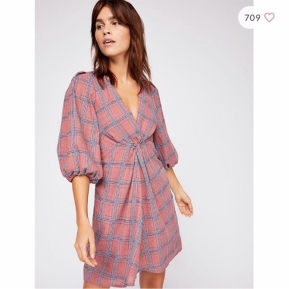 Free People | Dresses | Free People Pink Plaid Twist Front Miss Molly ...